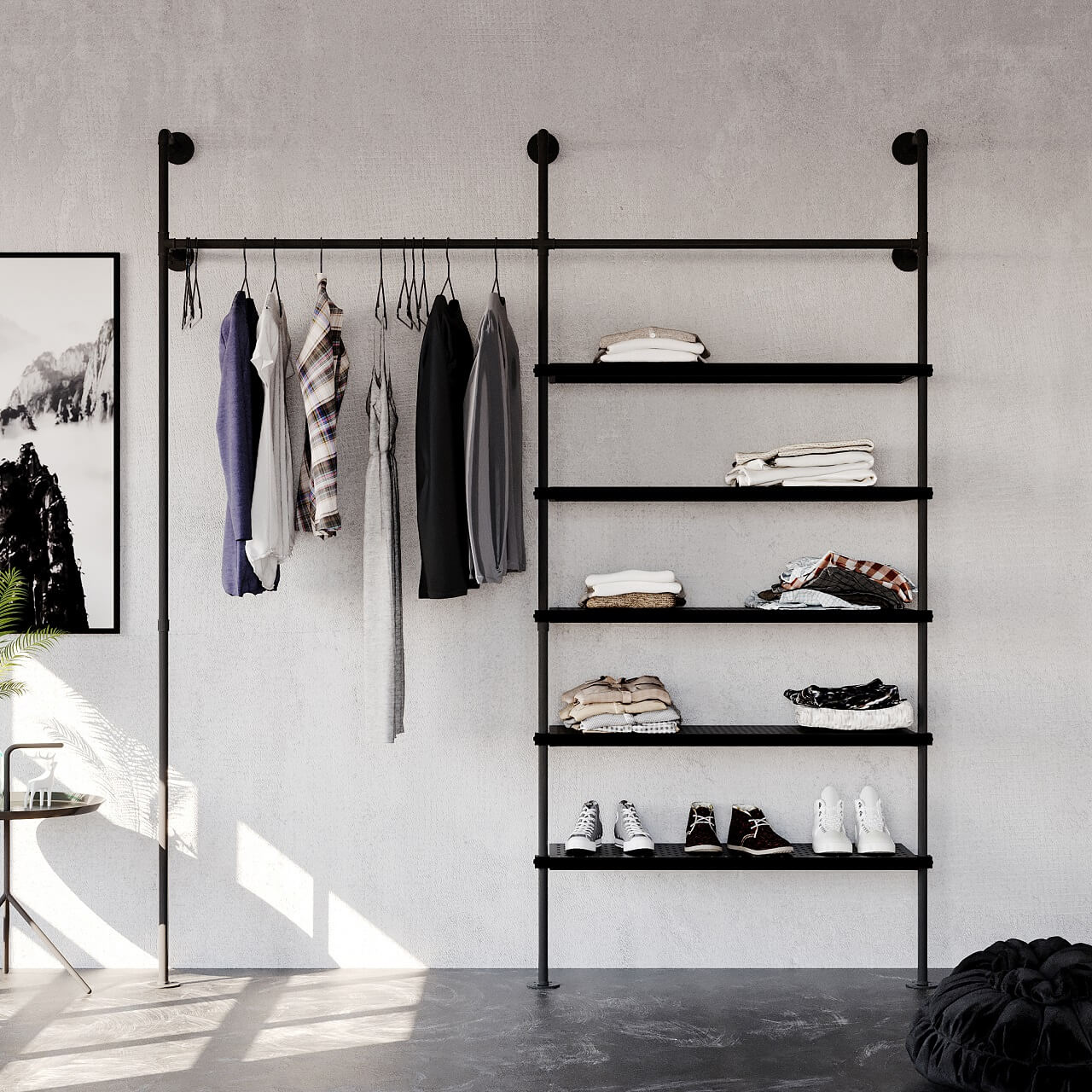 Clothes Rail with Metal Shelves » Industrial Functionality | pamo ...