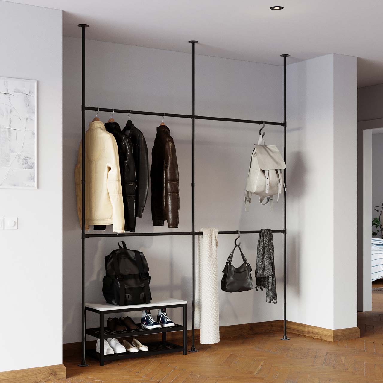 Open Closet with Telescopic Rack » For Heavy Clothes | pamo. – pamo. design