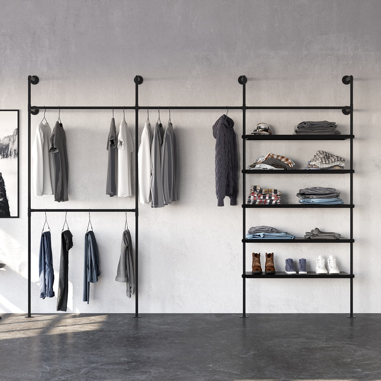 Industrial Clothes Rack with Metal Shelves » pamo. – pamo. design