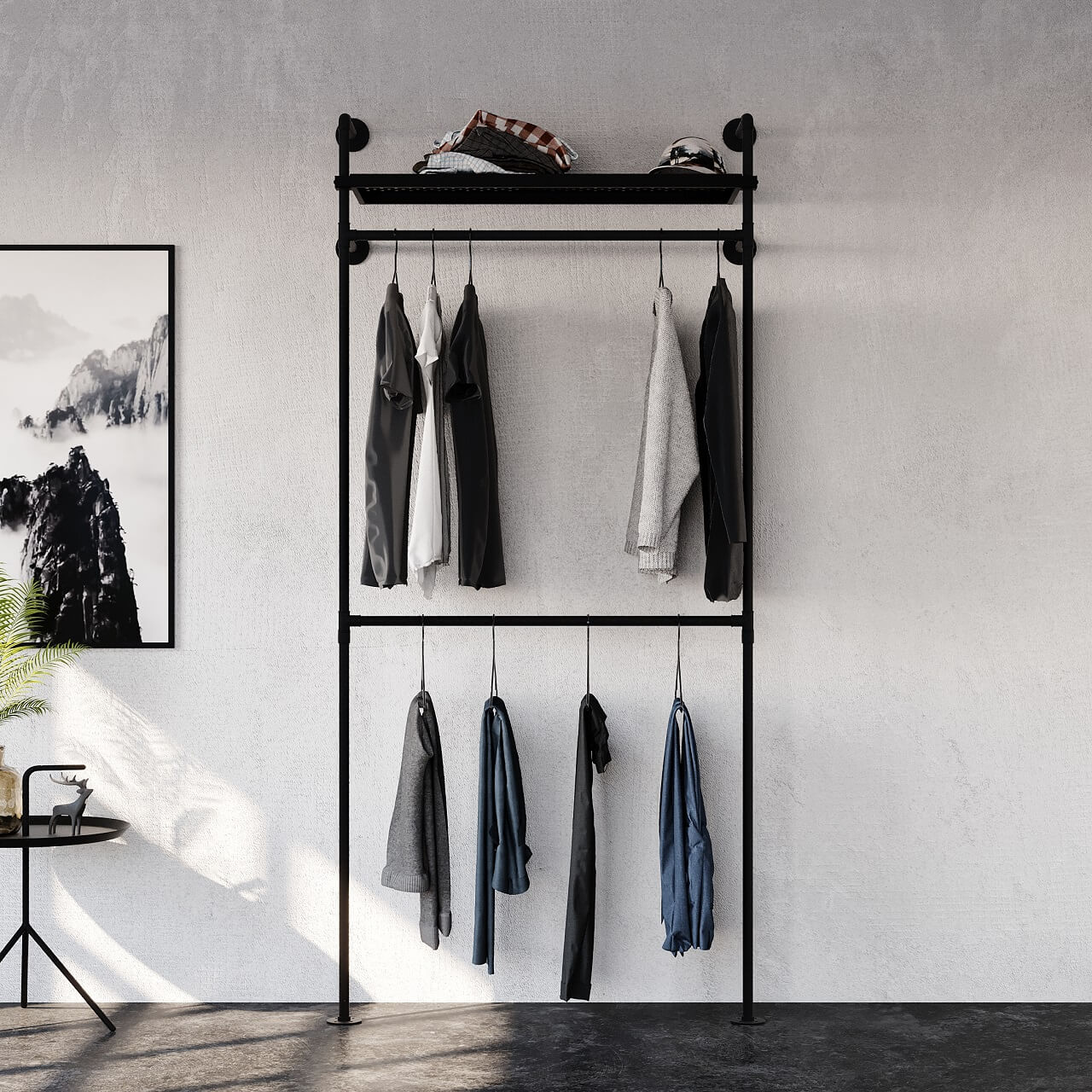 Wall Mounted Clothes Rack with Metal Shelf | pamo. – pamo. design